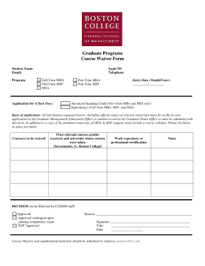 Fillable Online bc Graduate Programs Course Waiver Form - Boston ...