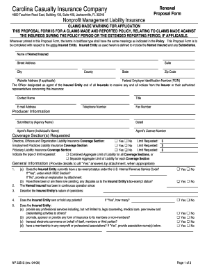 Fillable Online Carolina Casualty Insurance Company Renewal Proposal ...