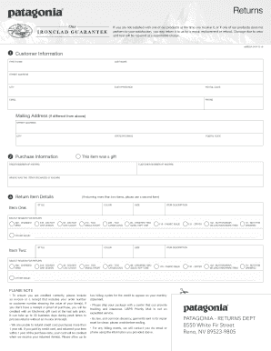 Fillable Online patagonia F16 Patagonia returns form Fax Email Print - pdfFiller