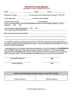 Fillable Online CGIS CDC Peer Buddy Application Fax Email Print - pdfFiller