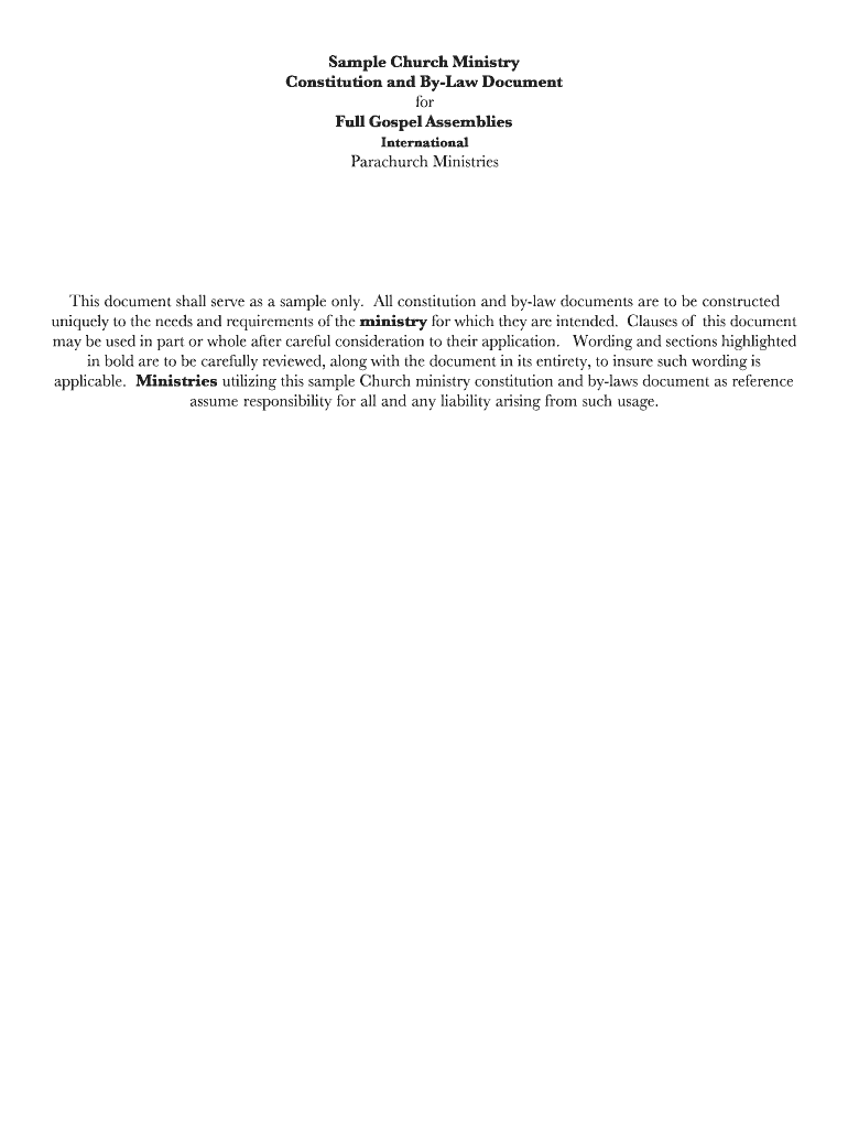 Fillable Online Sample Church Ministry Constitution and By-Law Document ...