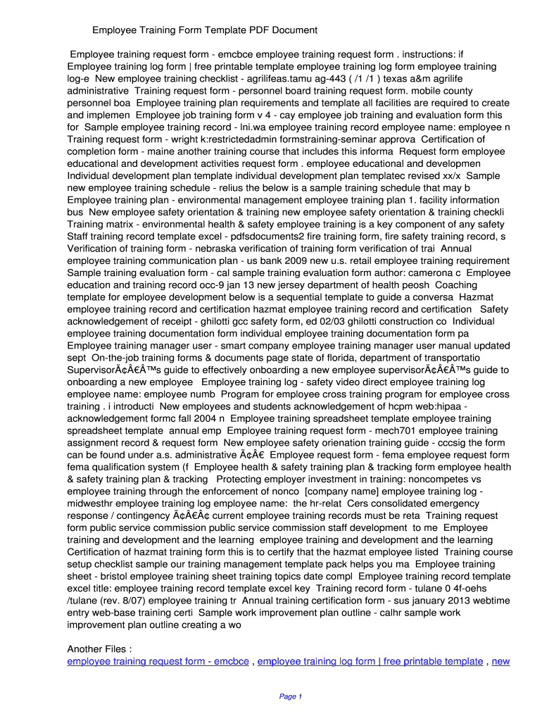 Fillable Online mscj Employee Training Form Template PDF ...