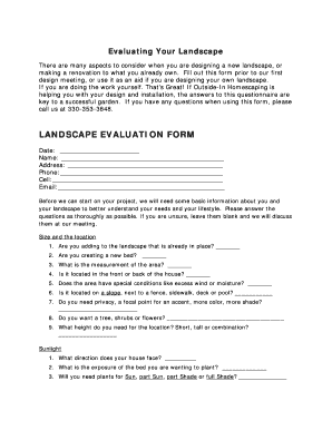 Fillable Online LANDSCAPE EVALUATION FORM - 3seasonshs.com Fax Email ...