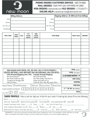 Fillable Online Print Order Form - New Moon Ski Shop Fax Email Print - pdfFiller