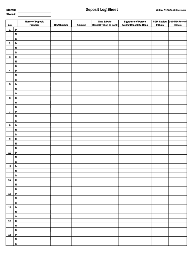 Fillable Online Deposit Log Sheet Fax Email Print - pdfFiller