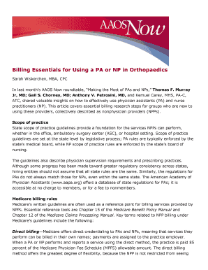 Fillable Online Billing Essentials for Using a PA or NP in Orthopaedics ...