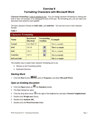 Fillable Online Word Exercises 8-10 - Formatting Characters.doc Fax ...