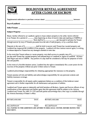 Fillable Online HOLDOVER RENTAL AGREEMENT Fax Email Print - pdfFiller