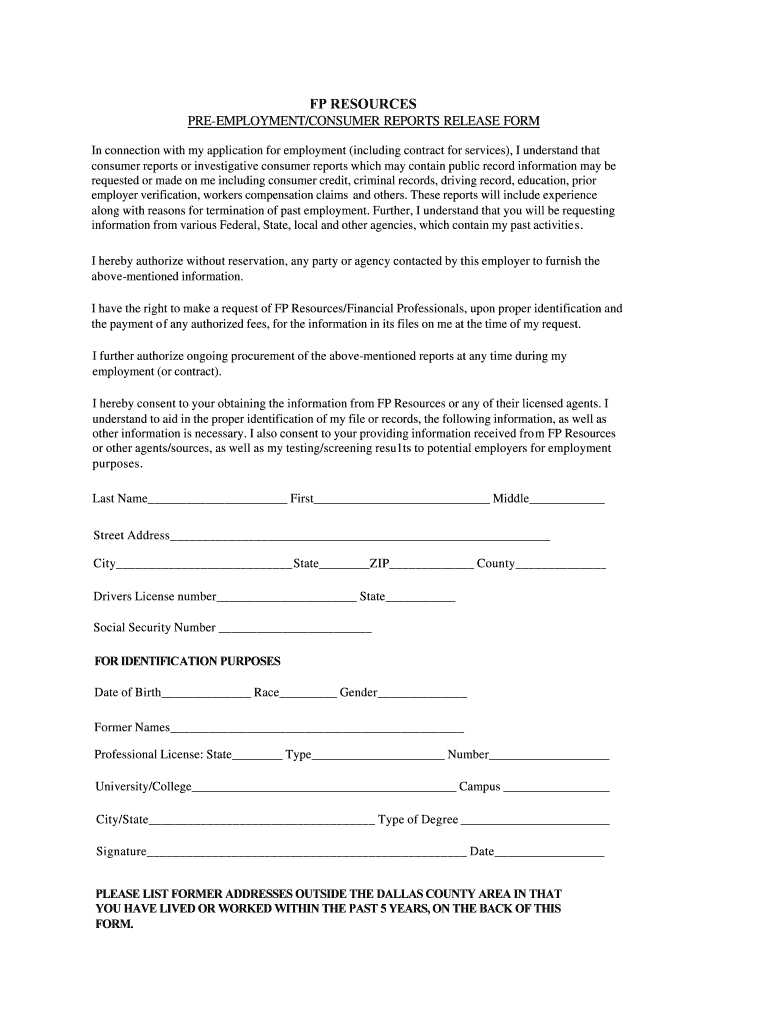 Fillable Online fpstaff Release Form - Financial Professionals Fax ...