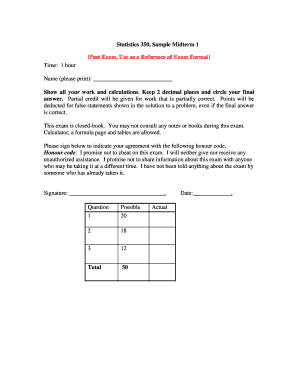 Fillable Online stat purdue Statistics 350, Sample Midterm 1 - stat purdue Fax Email Print ...