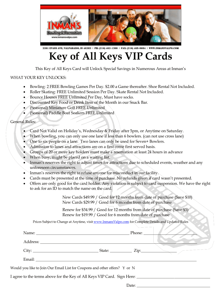 Fillable Online Key of All Keys VIP Cards Fax Email Print - pdfFiller