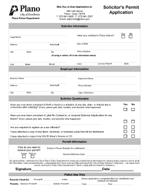 Fillable Online plano Solicitor 's Permit Application Fax Email Print ...