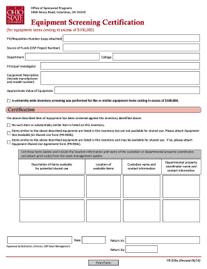Fillable Online osp osu Equipment Screening Certification Fax Email ...