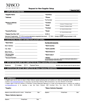 Fillable Online Request for New Supplier Setup - mascocabinetry.com Fax Email Print - pdfFiller