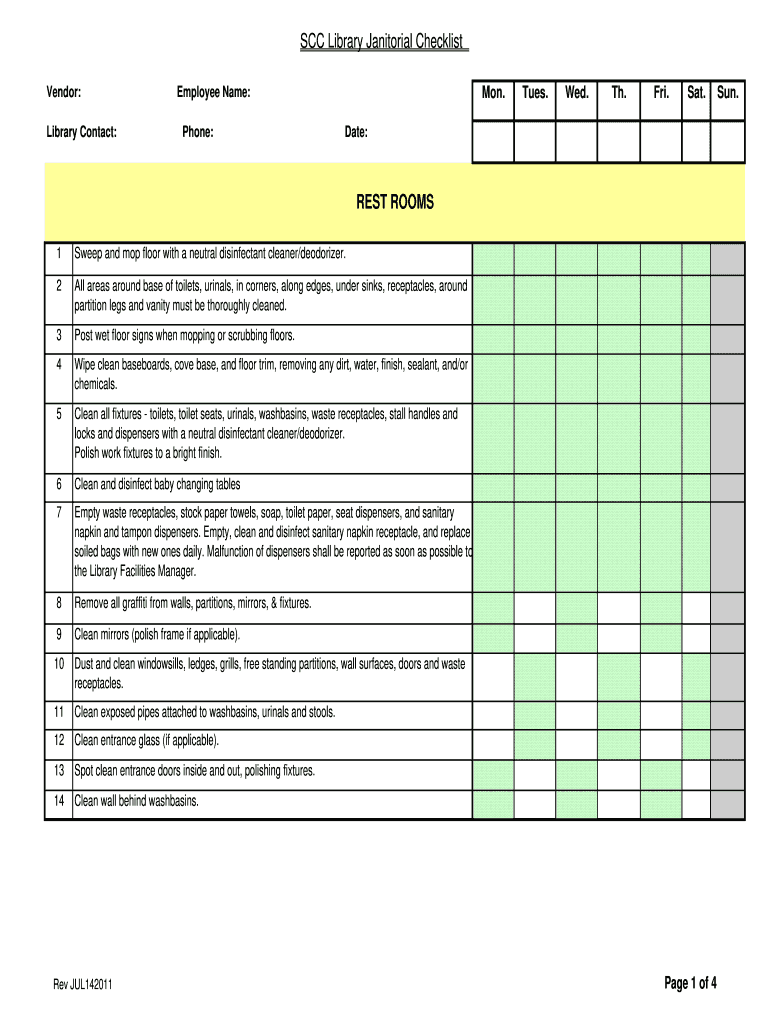 Janitorial Checklist Template Fill Online Printable Fillable Blank 