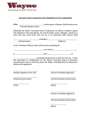 Fillable Online Release, Hold Harmless,Indemnification Agreement form ...