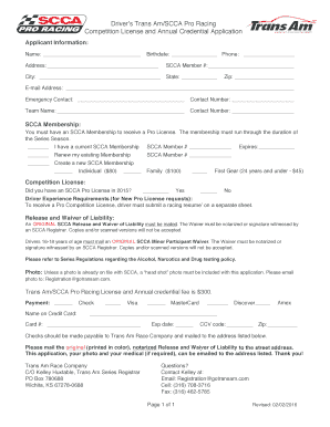 Fillable Online Driver s Trans Am/SCCA Pro Racing Fax Email Print ...