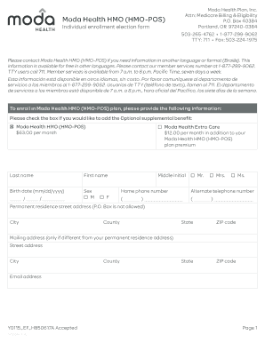 Fillable Online 14752098 Medicare 2017 HMO Enrollment Form Fax Email Print - pdfFiller