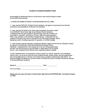 Fillable Online STUDENT ACKNOWLEDGEMENT FORM - files.ctctcdn.com Fax ...