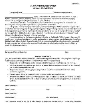 Fillable Online stjudebr ST. JUDE ATHLETIC ASSOCIATION MEDICAL RELEASE ...