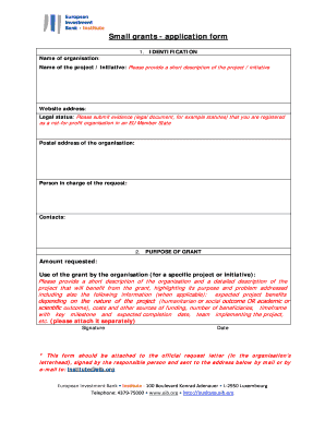 Fillable Online institute eib Small grants - application form - EIB ...