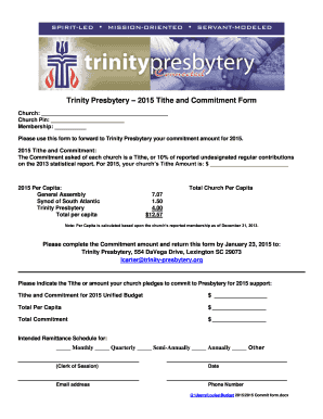 Fillable Online Trinity Presbytery 2015 Tithe and Commitment Form Fax ...