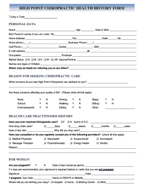 Fillable Online HIGH POINT CHIROPRACTIC HEALTH HISTORY FORM Fax Email ...
