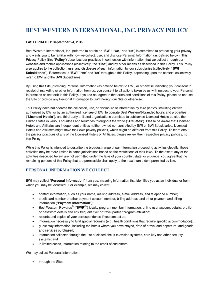 Fillable Online BEST WESTERN INTERNATIONAL, INC Fax Email Print - pdfFiller