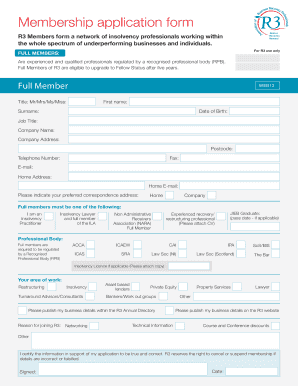 Fillable Online Membership application form - R3 Fax Email Print ...
