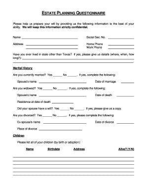 Fillable Online Estate Planning Questionnaire - asaustin.org Fax Email ...