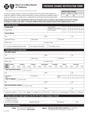 Fillable Online providers bcbsal PROVIDER CHANGE NOTIFICATION FORM ...