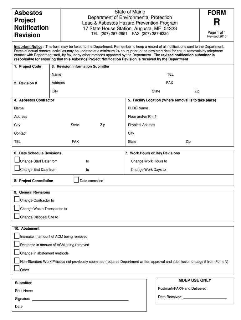 Fillable Online Asbestos FORM Project R Notification Revision - maine ...