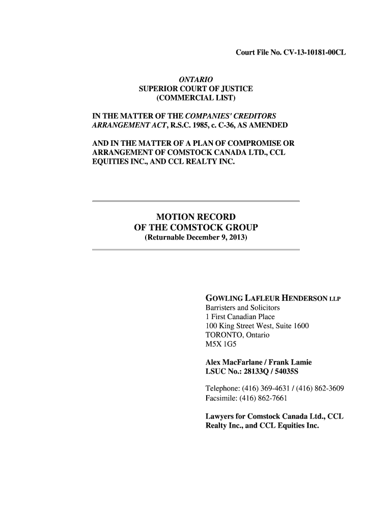 Fillable Online Notice of Motion (Returnable December 9, 2013 ...