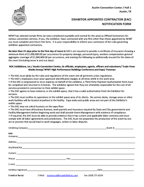 Fillable Online EXHIBITOR APPOINTED CONTRACTOR (EAC) NOTIFICATION FORM ...