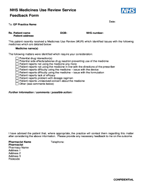 Fillable Online NHS Medicines Use Review Service Feedback Form Fax ...