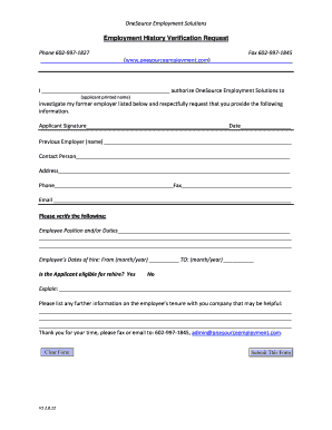 Fillable Online Employment History Verification Request Fax Email Print ...