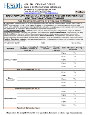Fillable Online oregon education and practical experience history ...