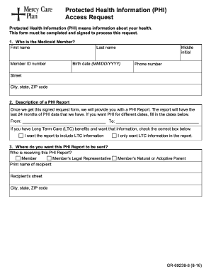 Fillable Online Protected Health Information (PHI) Access Request. Protected Health Information ...