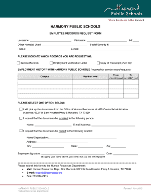 Fillable Online EMPLOYEE RECORDS REQUEST FORM - harmonytx.org Fax Email ...