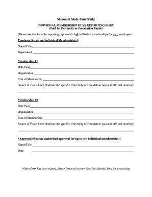 Fillable Online apps missouristate INDIVIDUAL MEMBERSHIP DUES REPORTING ...