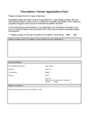 Fillable Online Foundation Trainer Application Form Fax Email Print ...