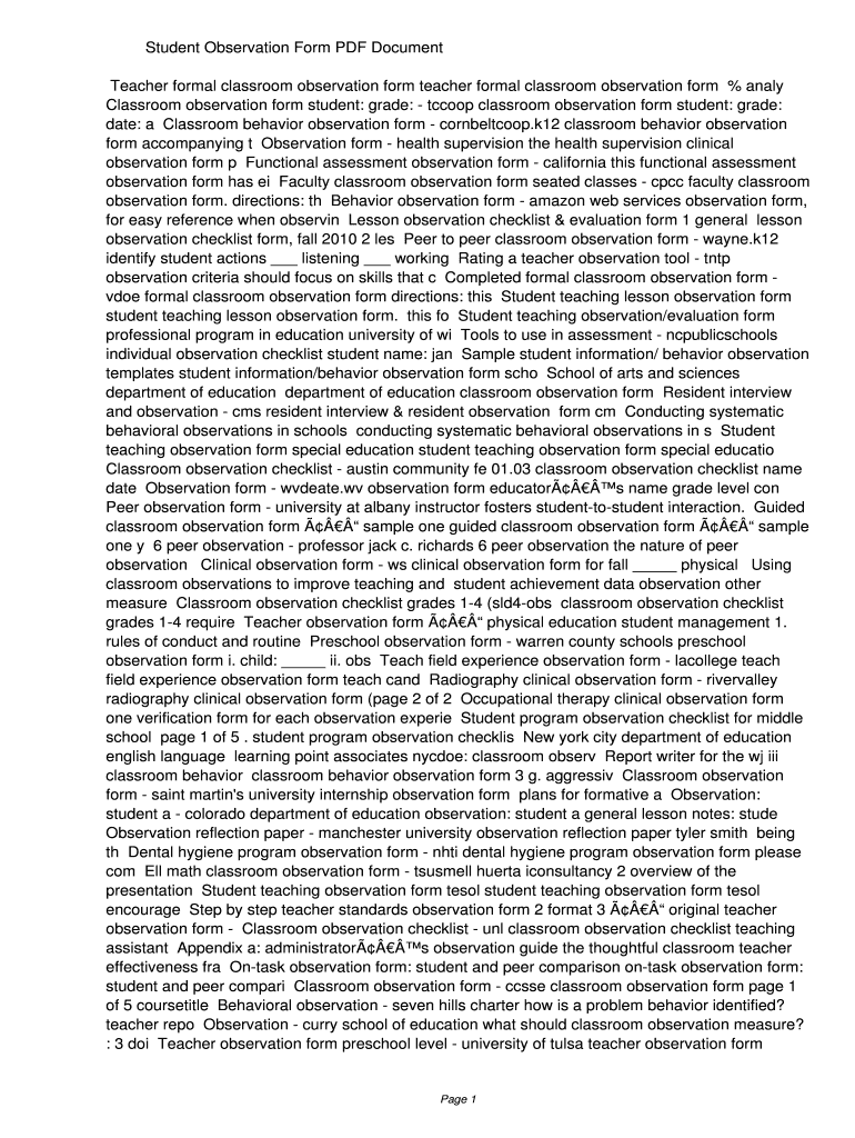 Fillable Online wmrq Student Observation Form PDF ...