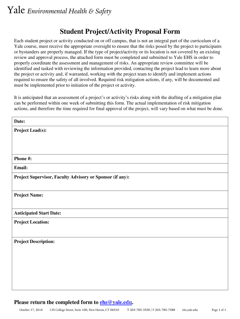 Fillable Online Student Project/Activity Proposal Form Fax Email Print ...