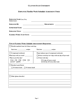 Fillable Online clayton EMPLOYEE Flexible Work Schedule AGREEMENT FORM ...
