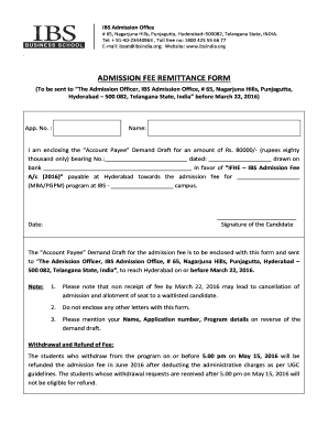 Fillable Online admissions ibsindia ADMISSION FEE REMITTANCE FORM - admissions.ibsindia.org ...