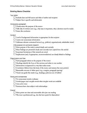 Fillable Online Briefing Memo Checklist Fax Email Print - pdfFiller