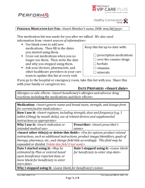 Fillable Online Personal Medication List - Members - Forms - First ...