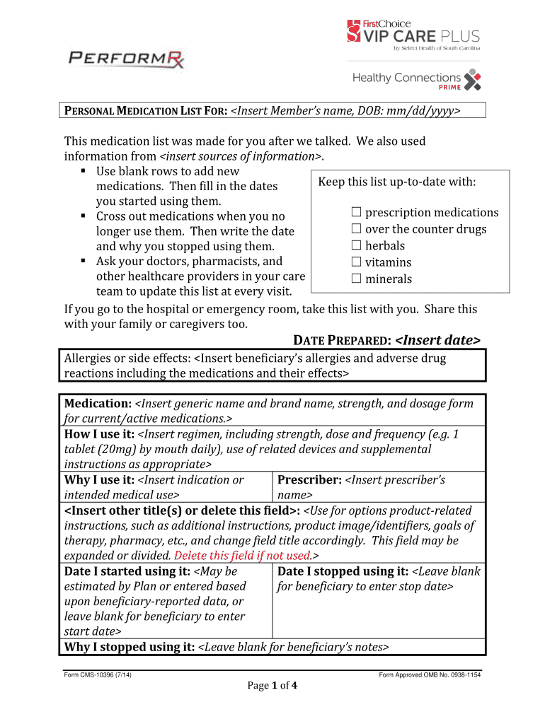 Fillable Online Personal Medication List - Members - Forms - First ...