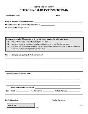 Fillable Online RELEARNING & REASSESSMENT PLAN Fax Email Print - pdfFiller