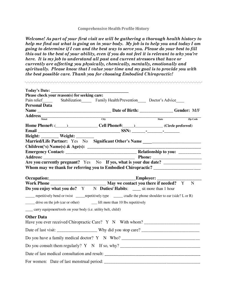 Fillable Online Comprehensive Health Profile History Fax Email Print ...